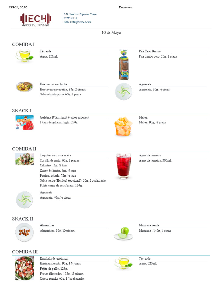 1ra Dieta Menu 1 | PDF | Salchicha | Cocina europea