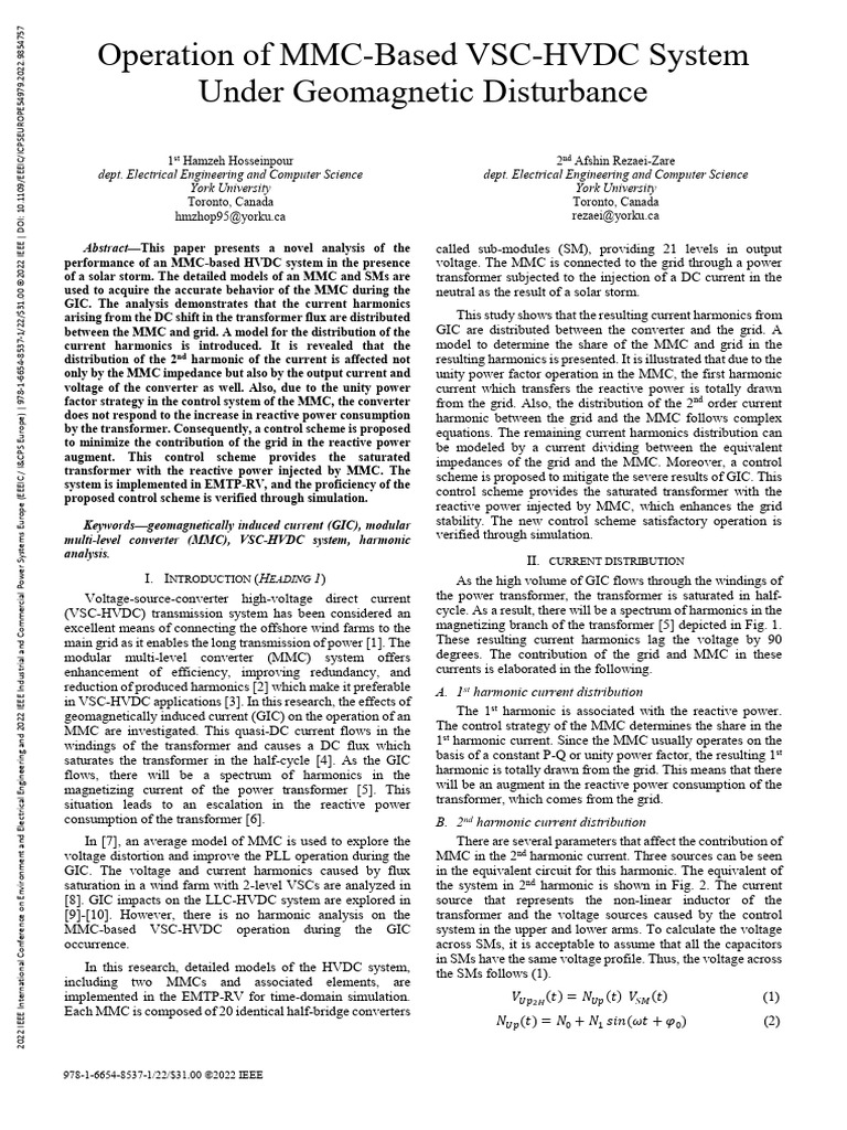 Operation of MMC-Based VSC-HVDC System Under Geomagnetic Disturbance | PDF