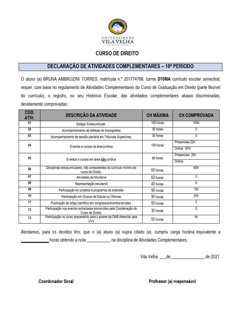Requerimento de Cômputo de Horas | PDF