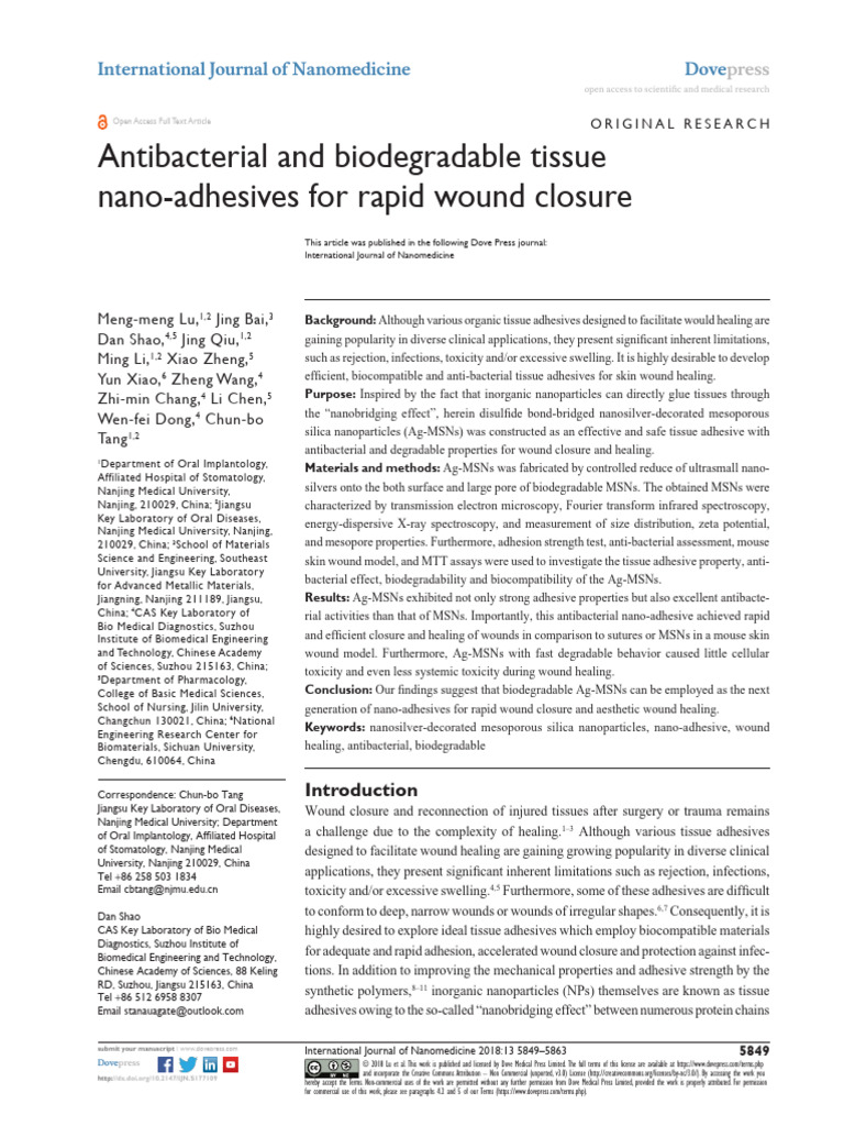 Antibacterial and Biodegradable Tissue Nano-Adhesi | PDF