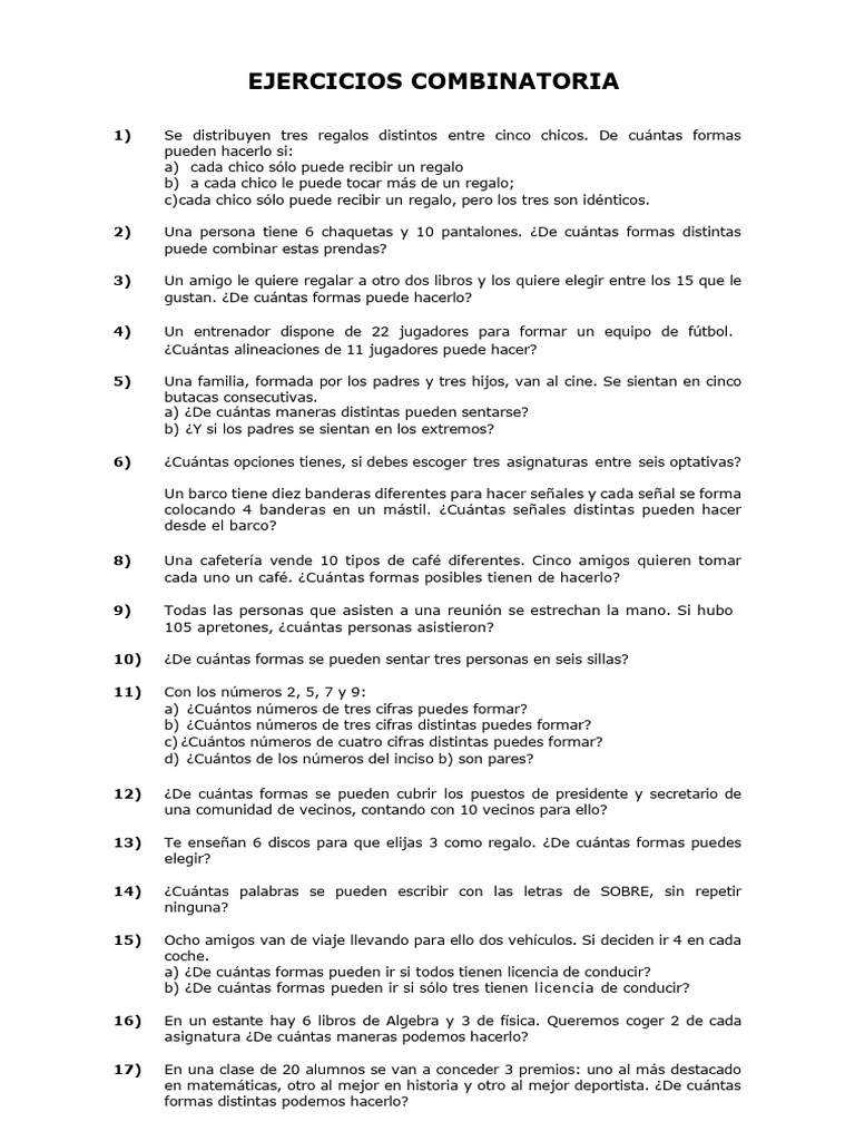 Ejercicios Combinatoria | PDF