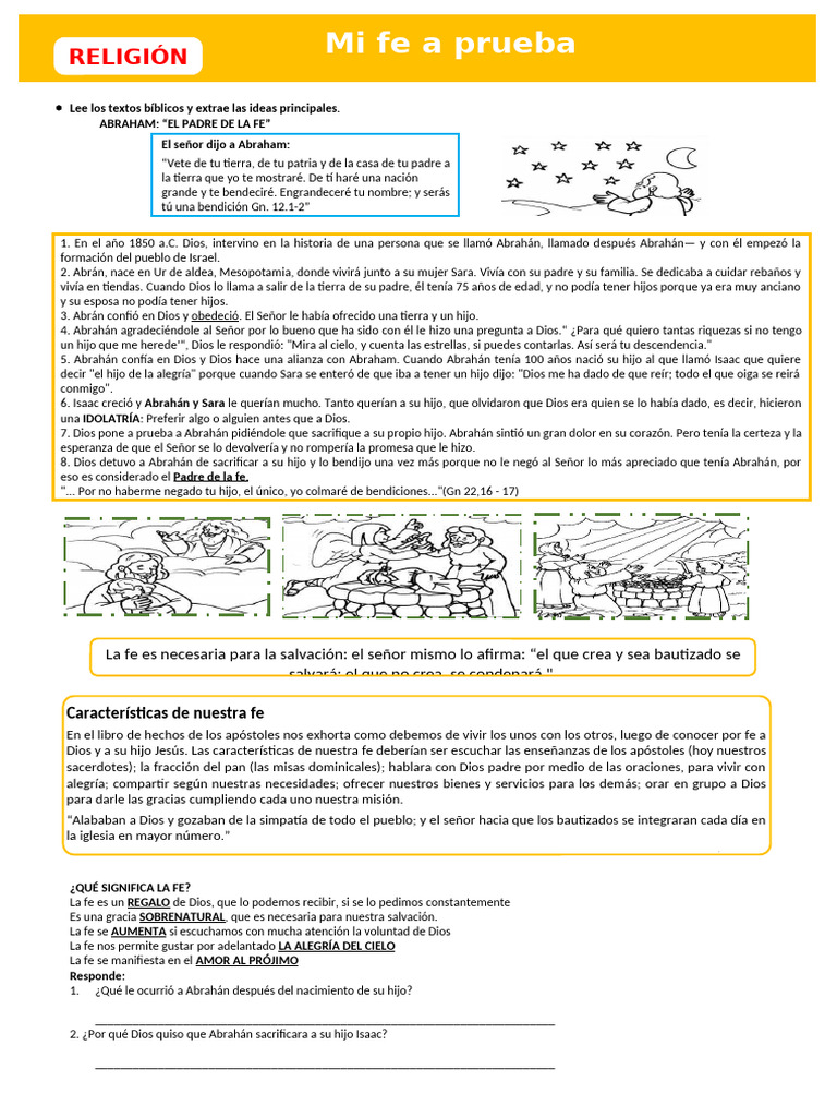 D2 A2 FICHA REL. Mi Fe A Prueba | PDF | Abrahán | Oración