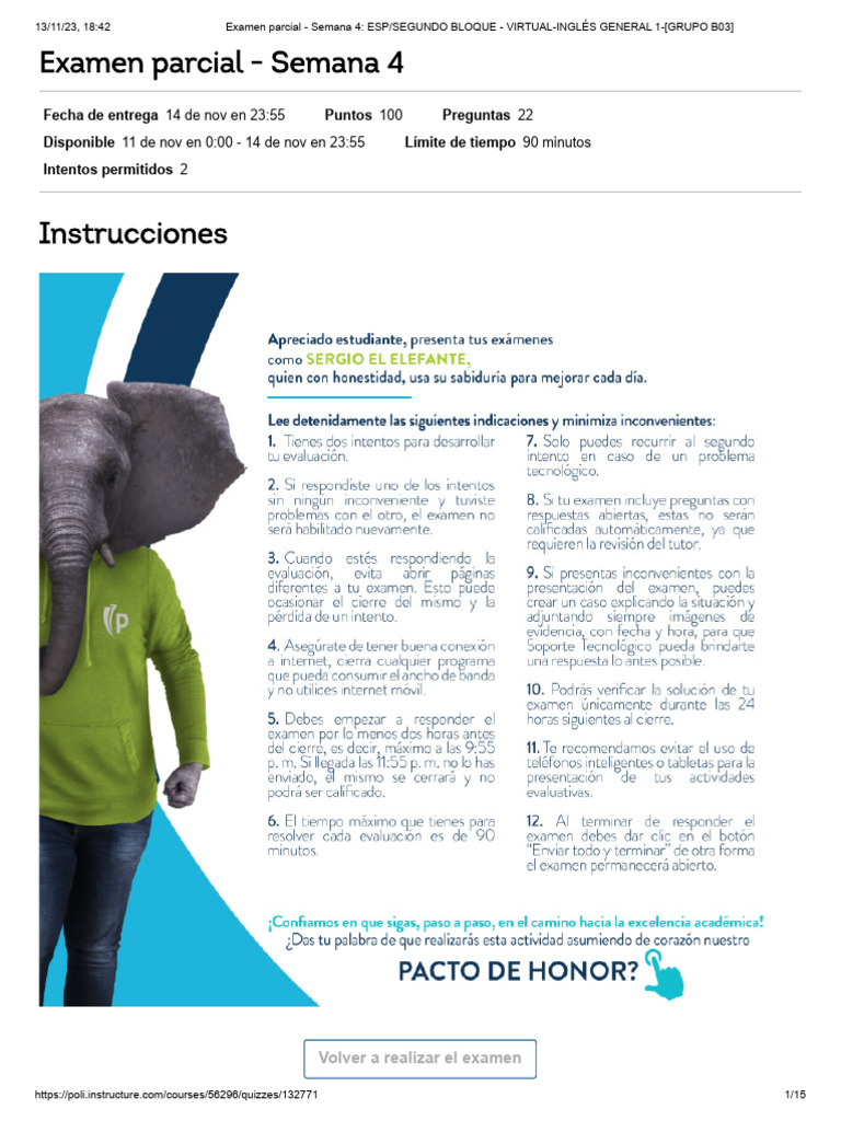 Examen Parcial: Inglés General 1 B03 | PDF