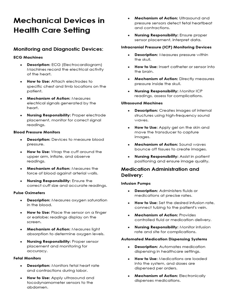 Commonly Used Devices in Health Care Setting | PDF ...