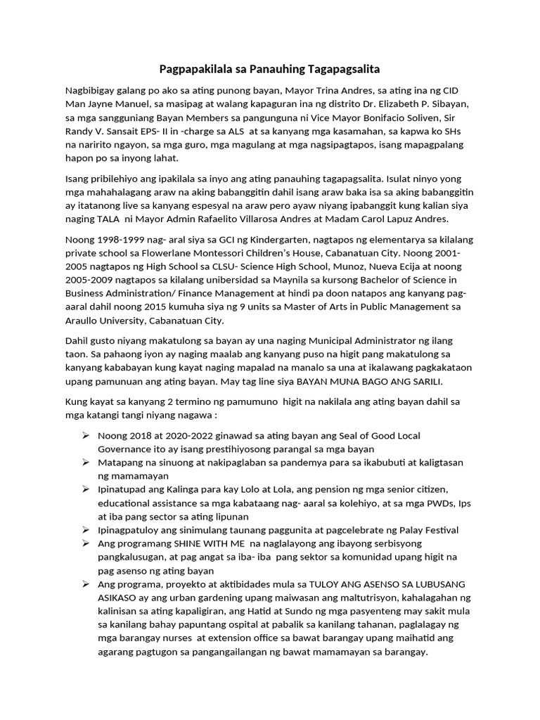 Pagpapakilala Sa Panauhing Tagapagsalita | PDF