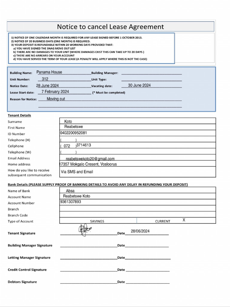 Notice to Cancel Lease (1) | PDF