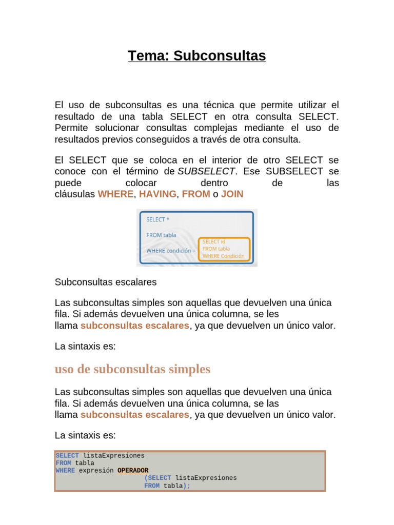 SUBCONSULTAS | PDF