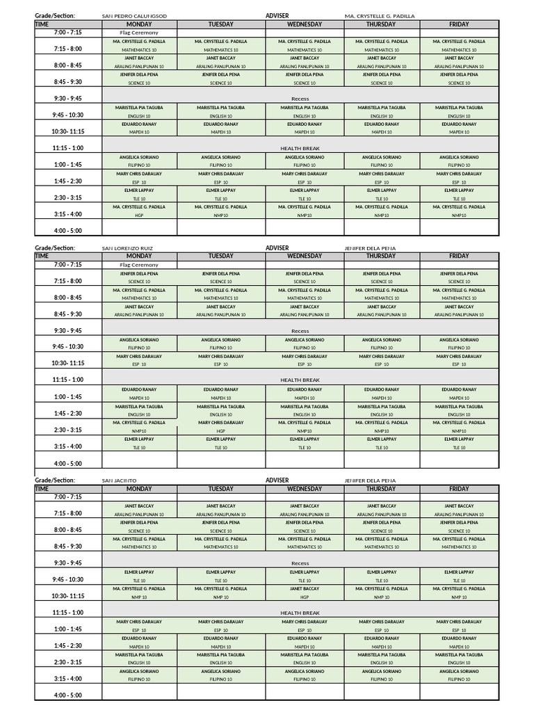 Jhs Class Program 2024 Whole Day Sched | PDF