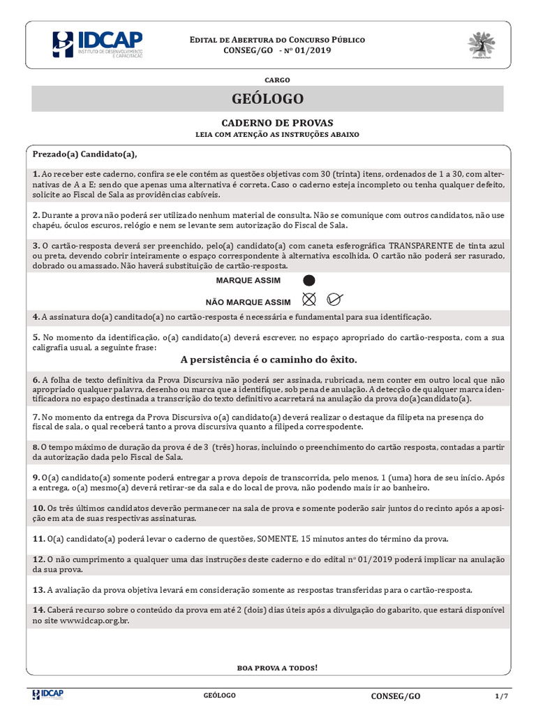 Idcap 2019 Consed Go Geologo Prova | PDF