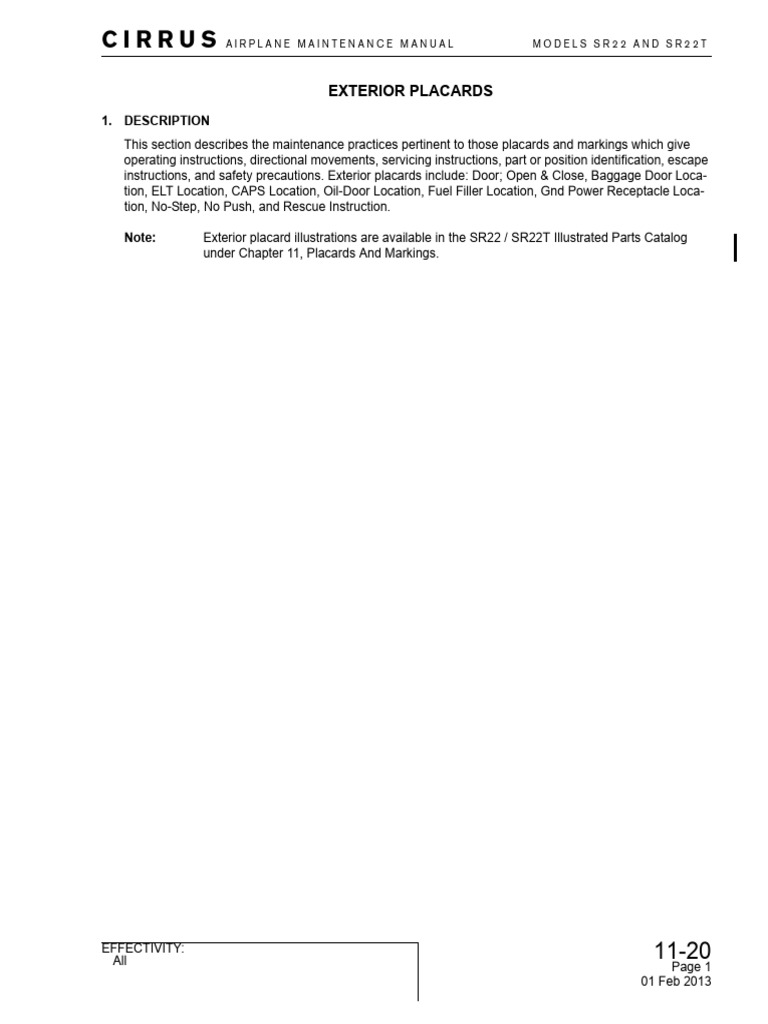 Cirrus: Exterior Placards | PDF