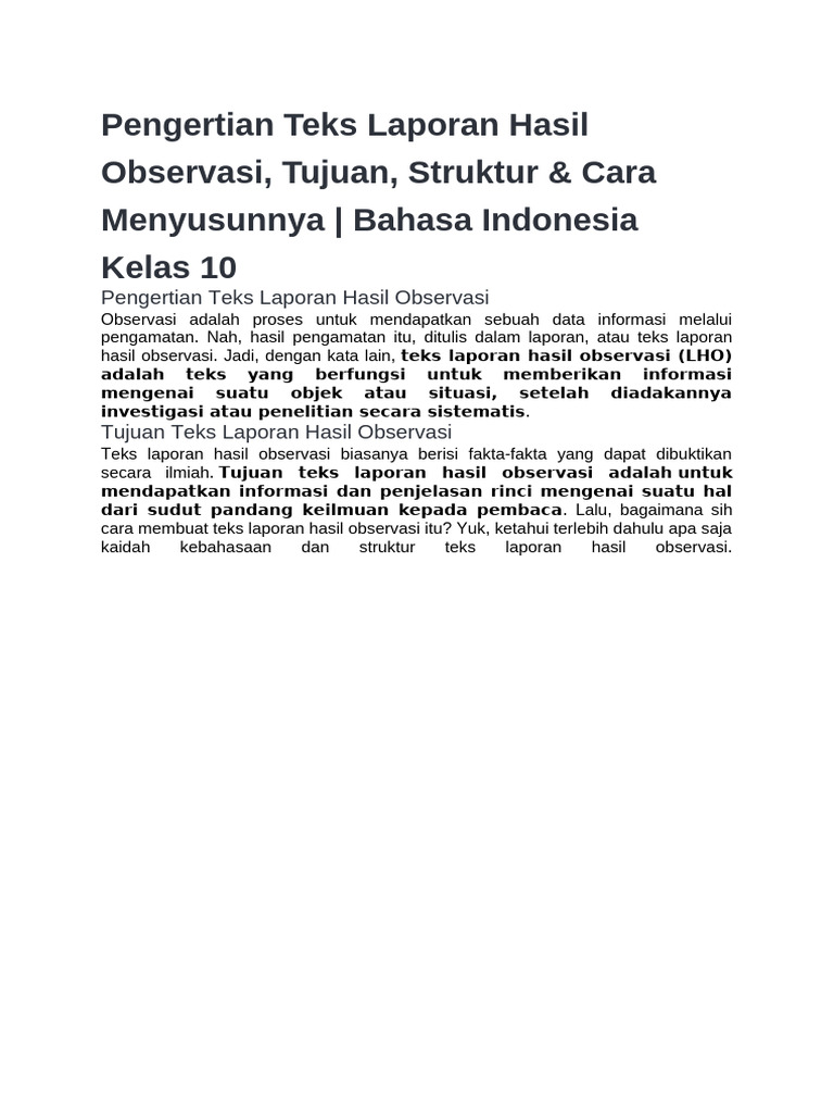 Teks Laporan Hasil Observasi | PDF