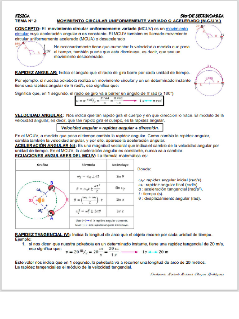 Movimiento Circular Uniformemente Variado o Acelerado (M.c.u.v. | PDF