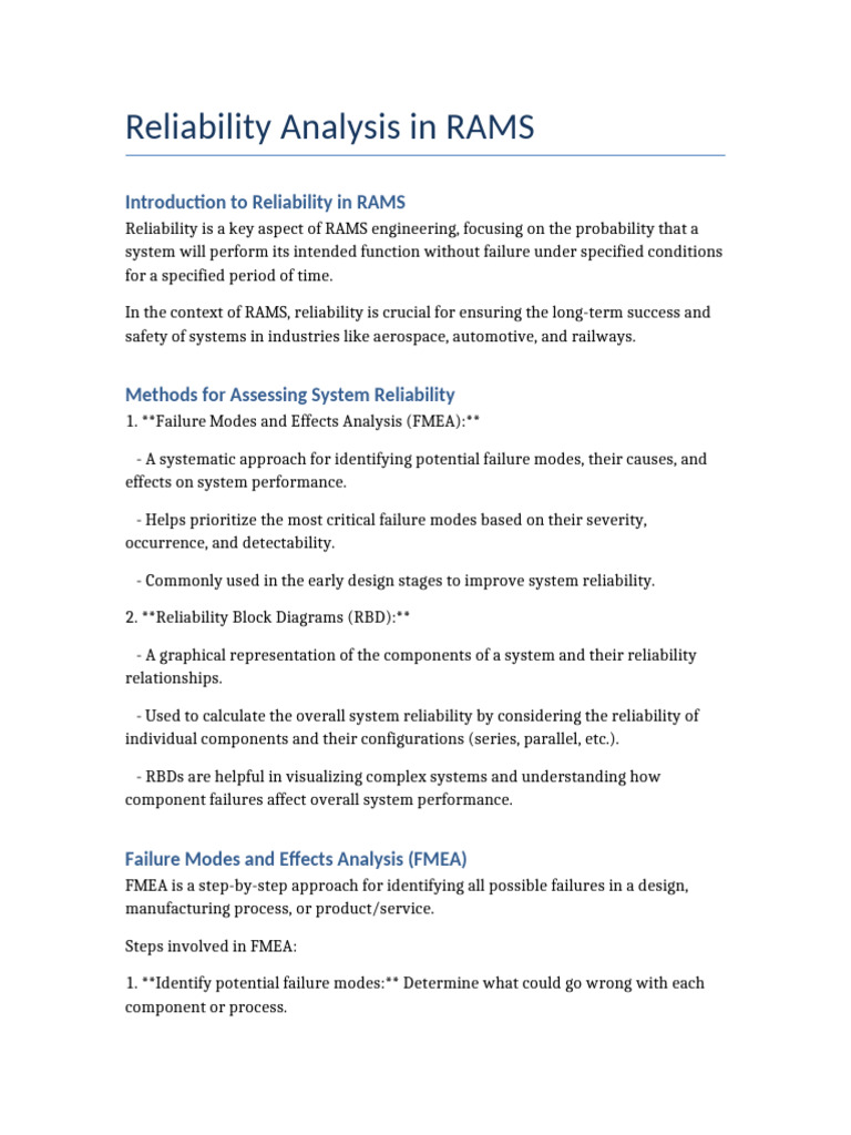 Revised Reliability Analysis in RAMS | PDF