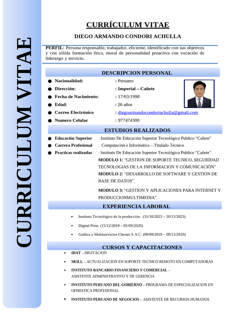 Curriculumvitae Diegoarmandocondoriachulla | PDF