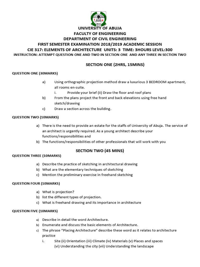 Cie 317 Exam 2017 2018 1ST Semester | PDF