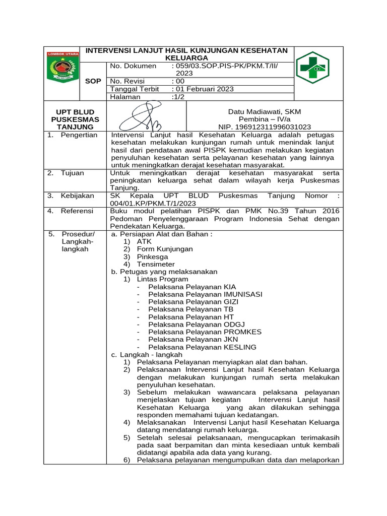 Sop Intervensi Lanjut Fix | PDF