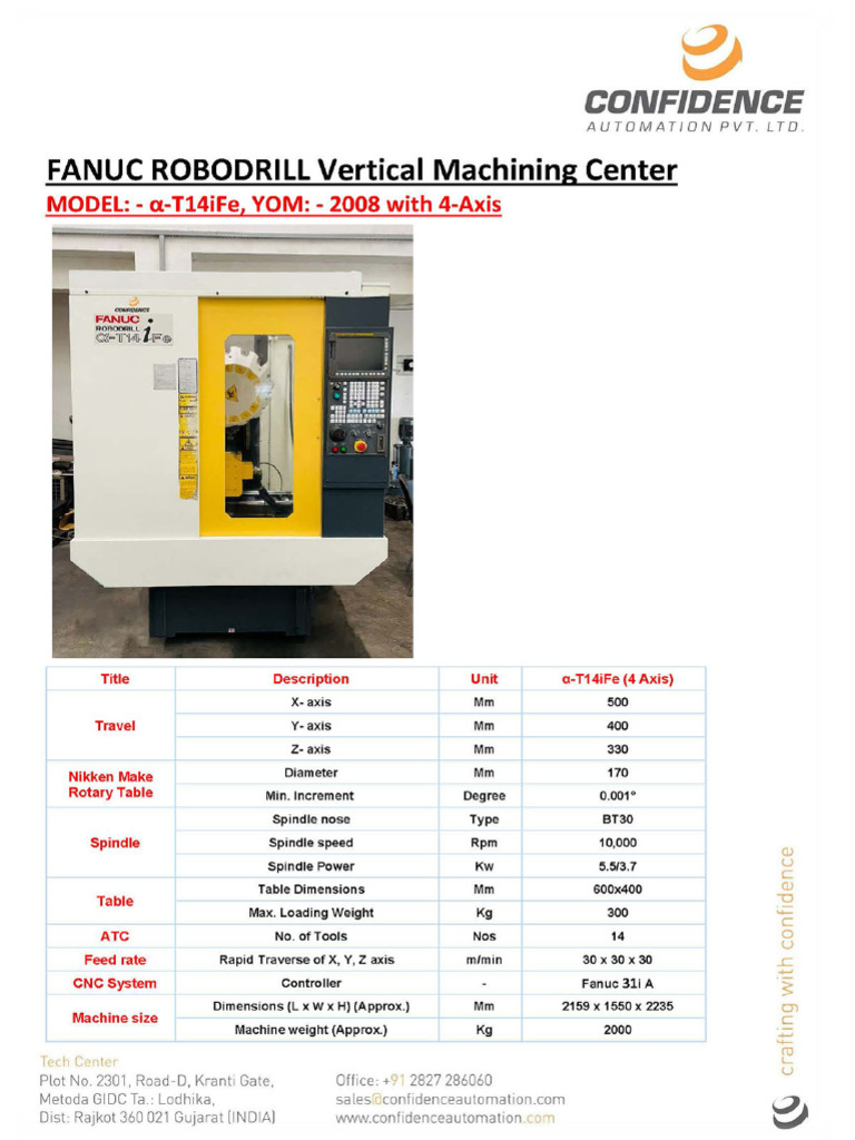 Fanuc Robodrill α T14iFe 2008 Technical Sheet Photos | PDF