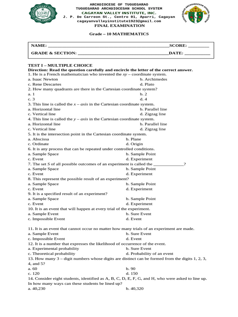 Grade - 10 FINAL EXAMINATION | PDF