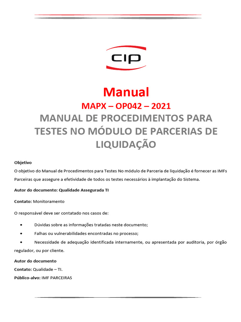 Roteiro de Teste - C3 - Parcerias de Liquidação - Plano Homologatorio ...