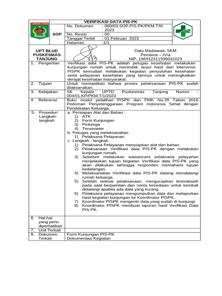 Sop Verifikasi Data Pispk Fix | PDF