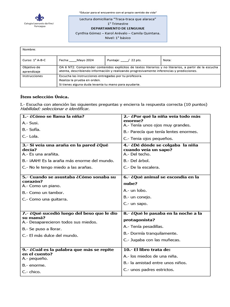 Ev. Traca Traca Que Alaraca 1° | PDF