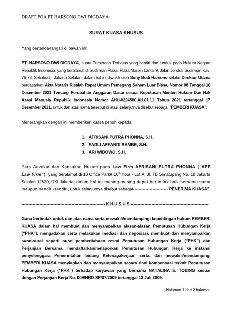 Draft Poa Harsono Dwi Digdaya | PDF