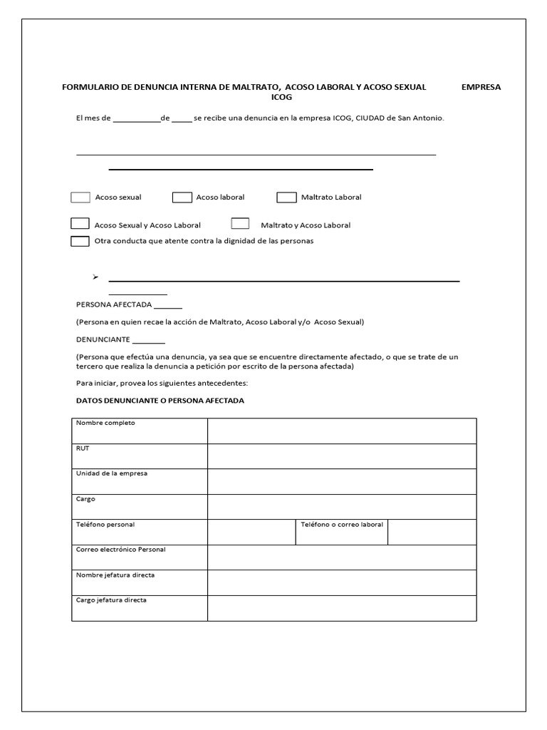 Formulario Denuncia Interna Acoso Laboral Maltrato Laboral Acoso 8773