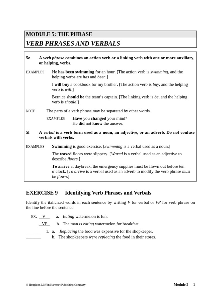 31 Verb Phrases and Verbals | PDF