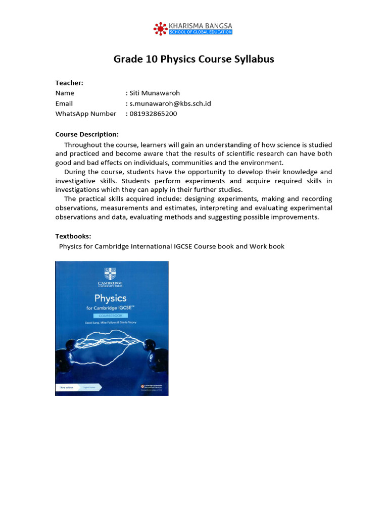 Grade 10 Physics Syllabus | PDF