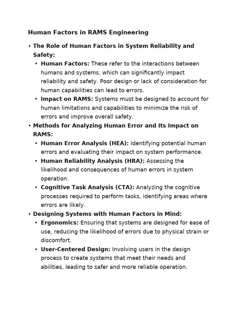 Human Factors in RAMS Engineering | PDF