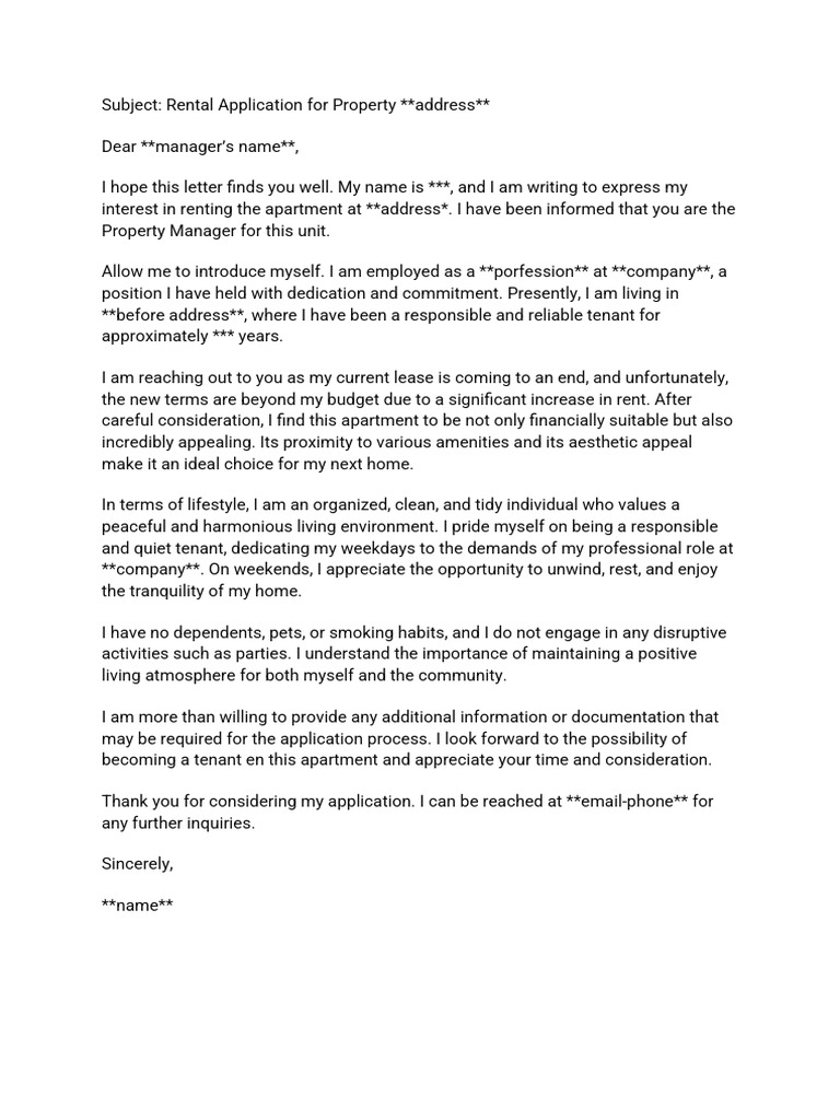 Rental Cover Letter | PDF