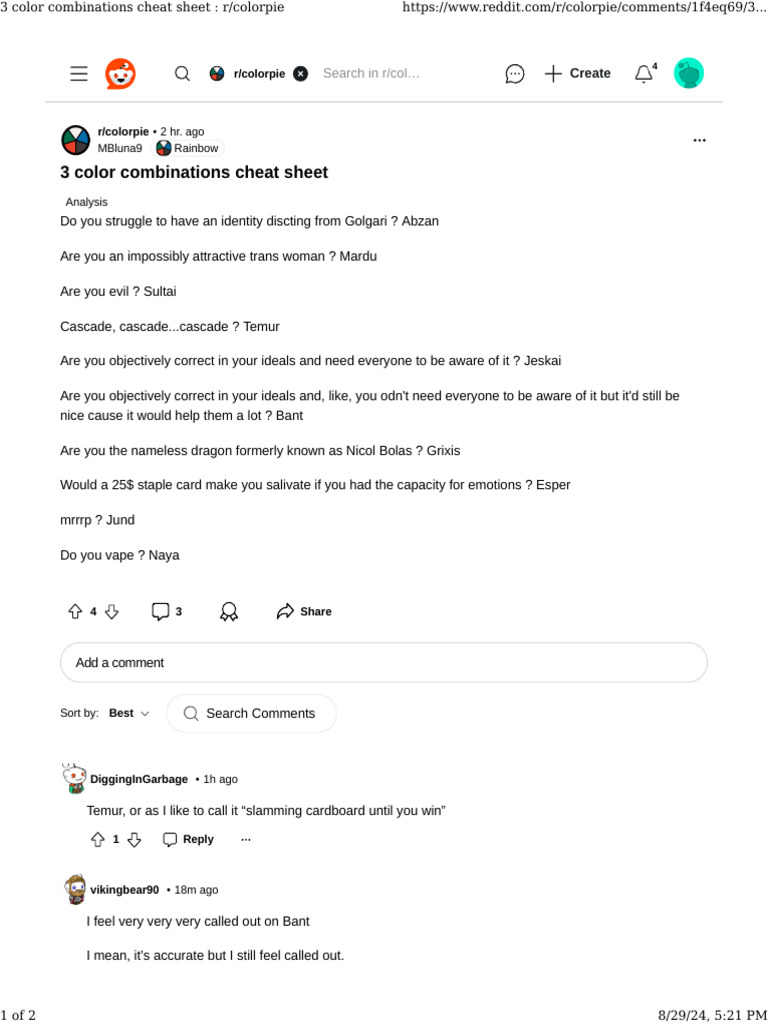 3 Color Combinations Cheat Sheet - R - Colorpie | PDF