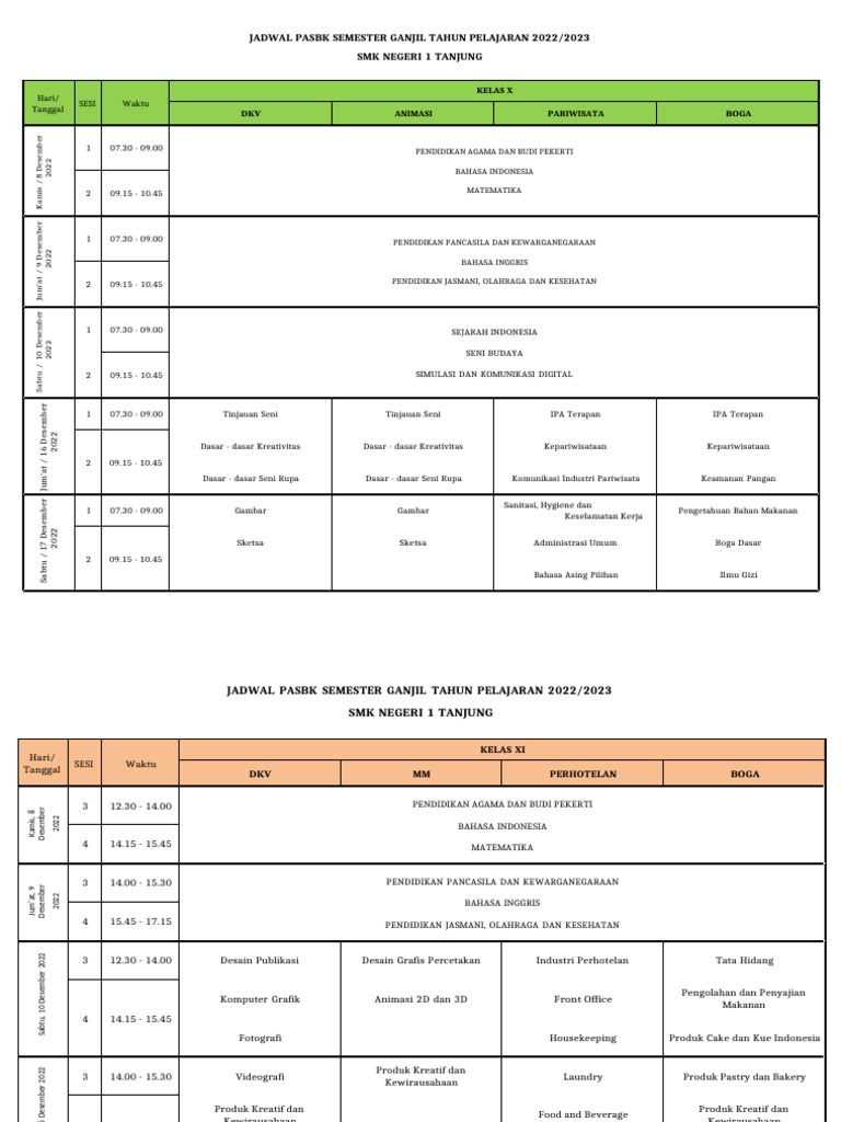 Jadwal PASBK Ganjil 2022-2023 | PDF