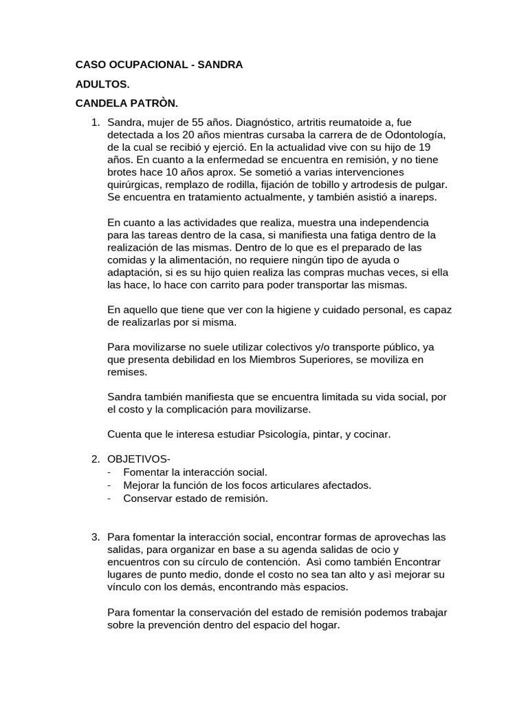 Caso Ocupacional Sandra - Patron | PDF