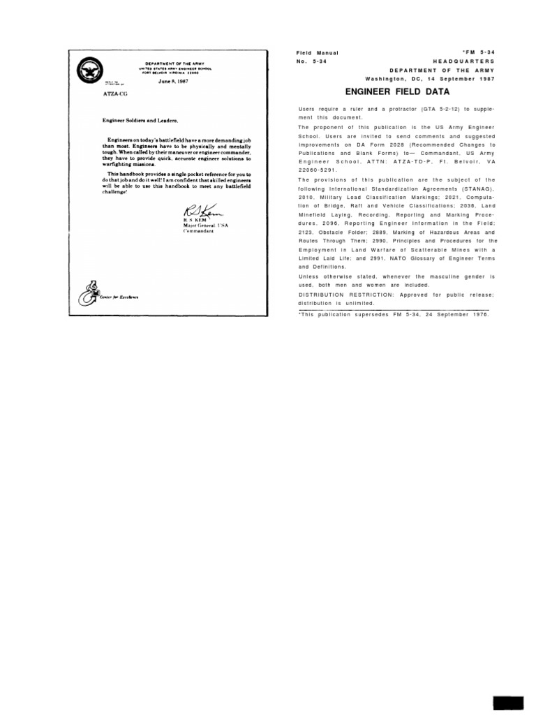 FM 5 34 Engineer Field Data 1987 | PDF | Ambush | Reconnaissance