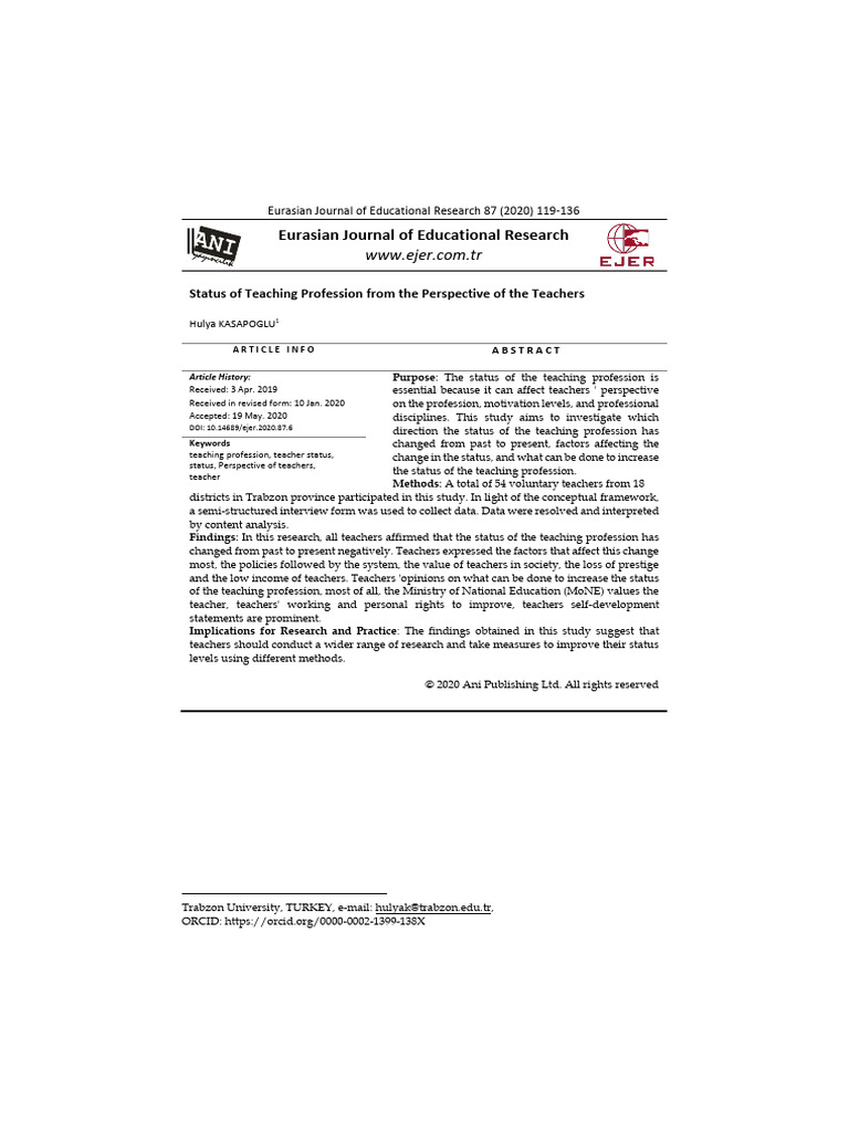 Status of Teaching Profession From The P | PDF | Teachers | Profession