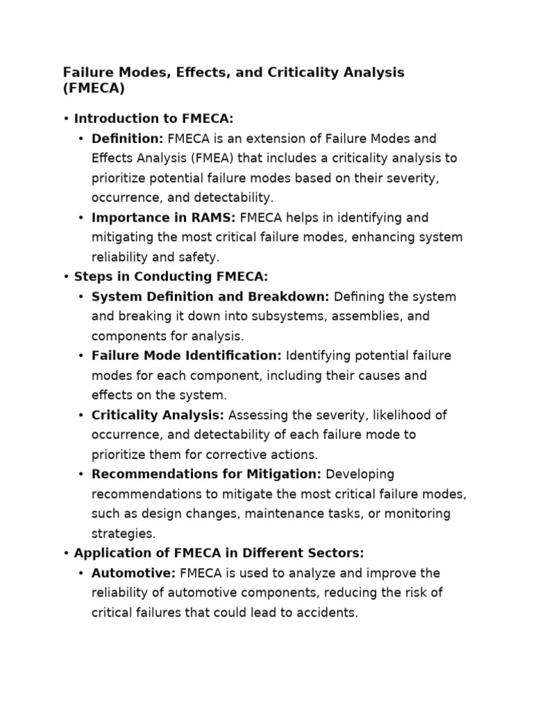Failure Modes, Effects, and Criticality Analysis (FMECA) | PDF