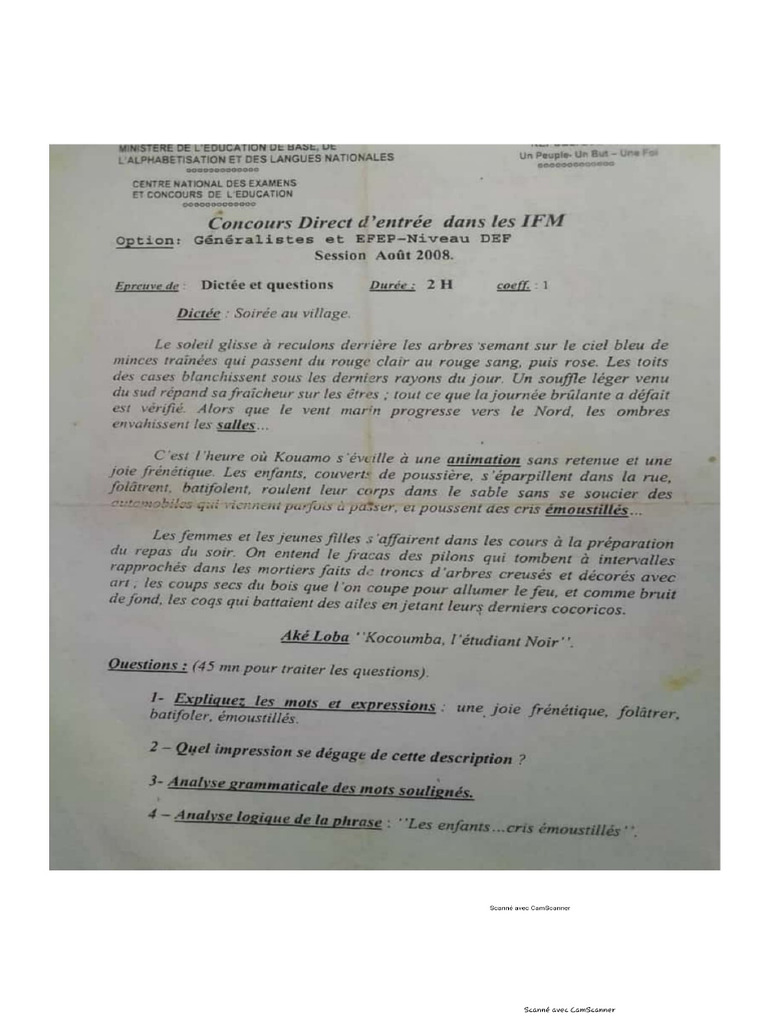 Anciens Sujets Du Concours D'entrée À l'IFM. | PDF