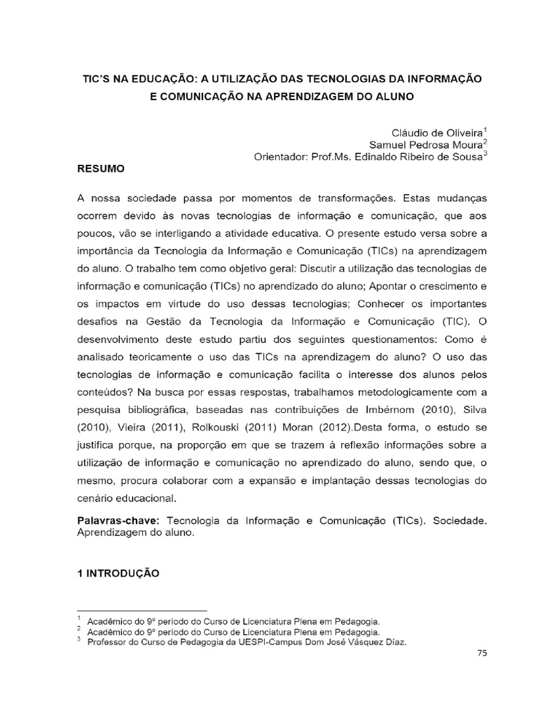 Tic S Da Educação A Utilização Das Tecnologias Da Informação E