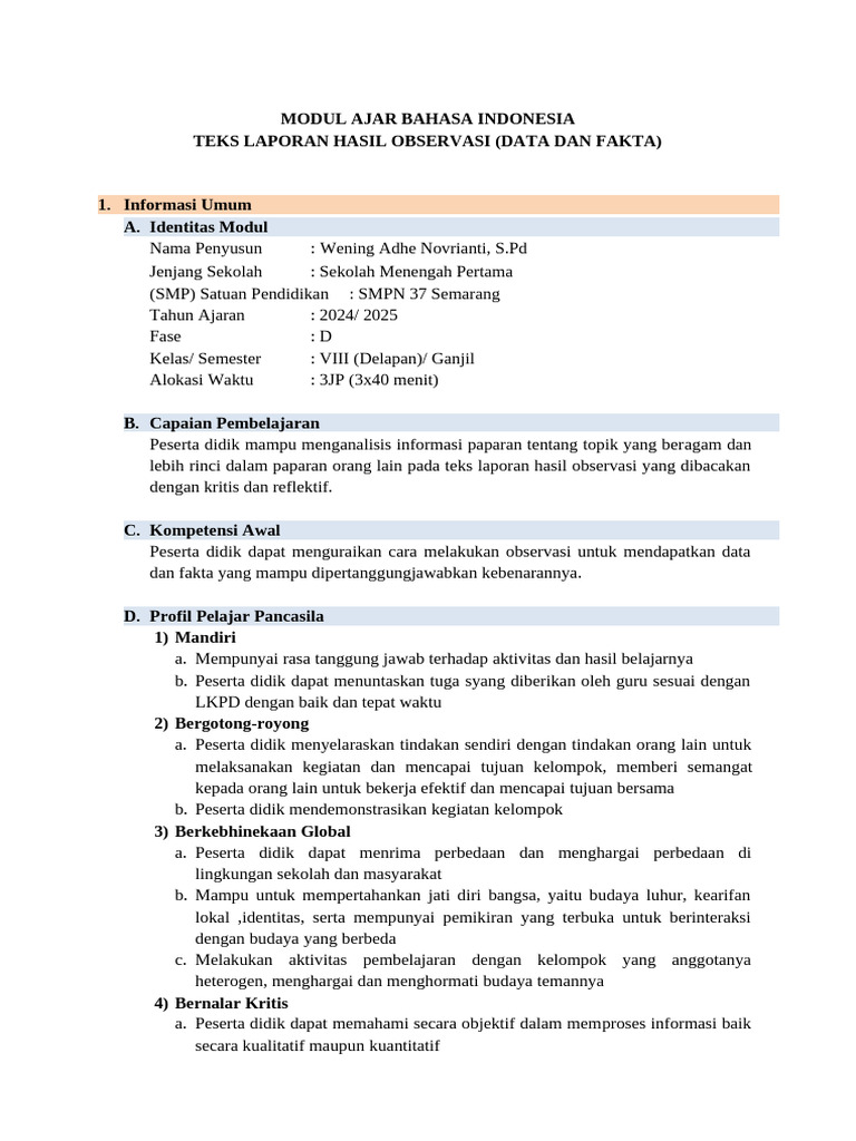 MODUL MENEMUKAN DATA TEKS LHO KLS 8 | PDF
