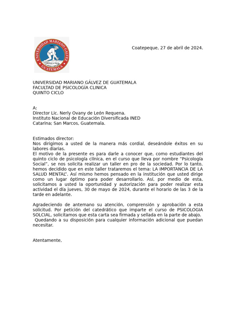 Carta de Solicitud Escuela | PDF