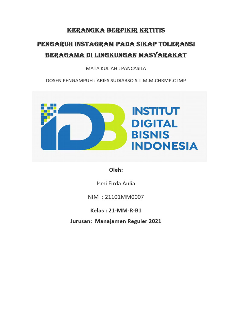 Kerangka Berpikir Kritis - Ismi Firda Aulia - 21-MM-R-B1 | PDF