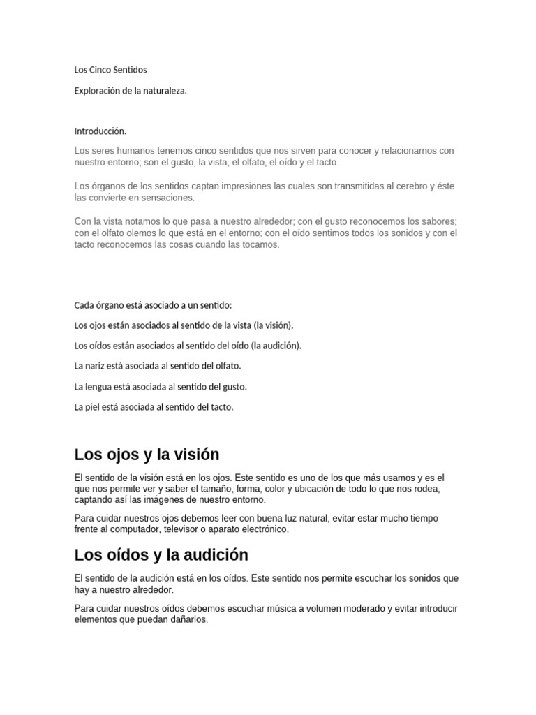 Los Cinco Sentidos | PDF | Gusto | Sentidos