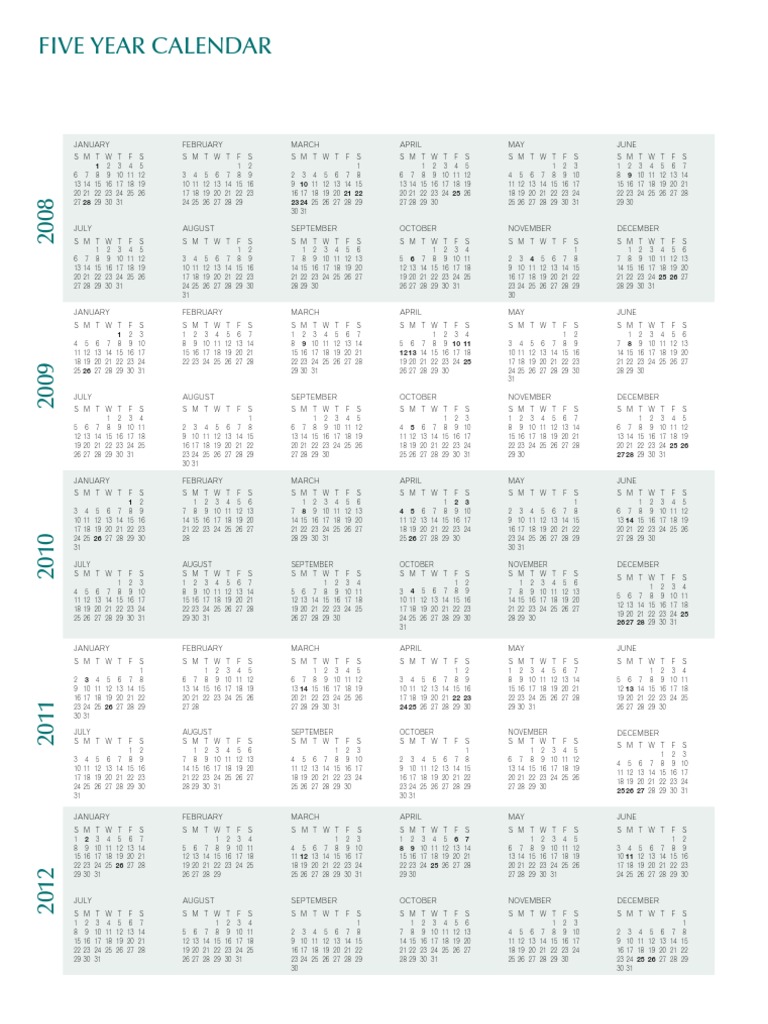 Five Year Calendar | PDF
