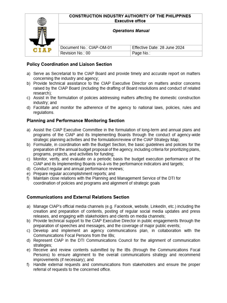 CIAP-PPCMD Functions Per Section | PDF
