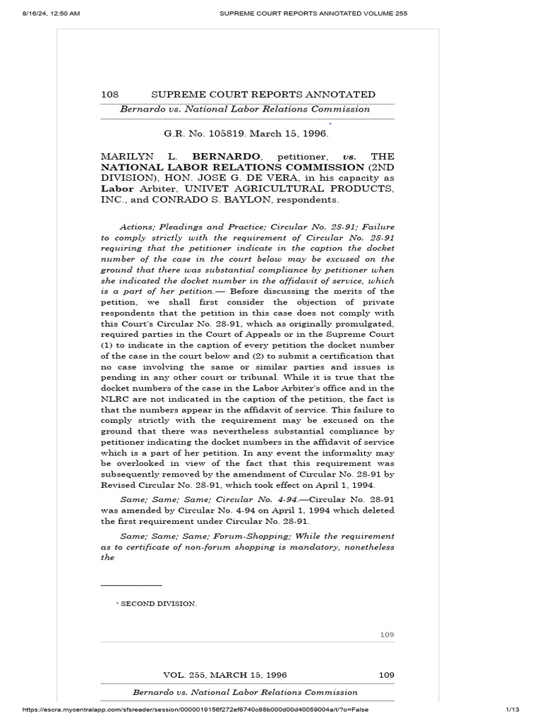 Bernardo vs. National Labor Relations Commission | PDF