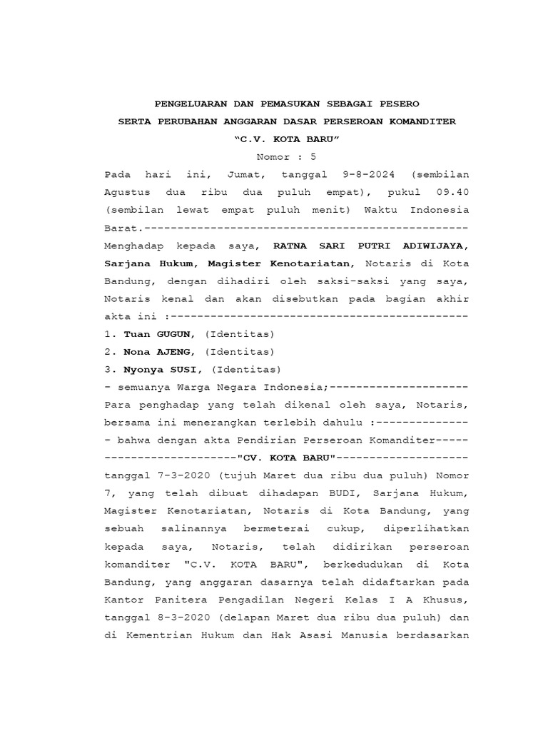 Akta Perubahan CV | PDF