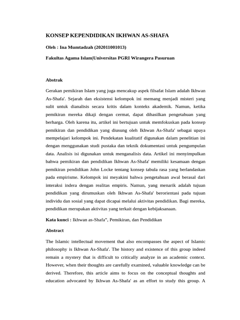 Artikel Ikhwan As-Shafa' | PDF