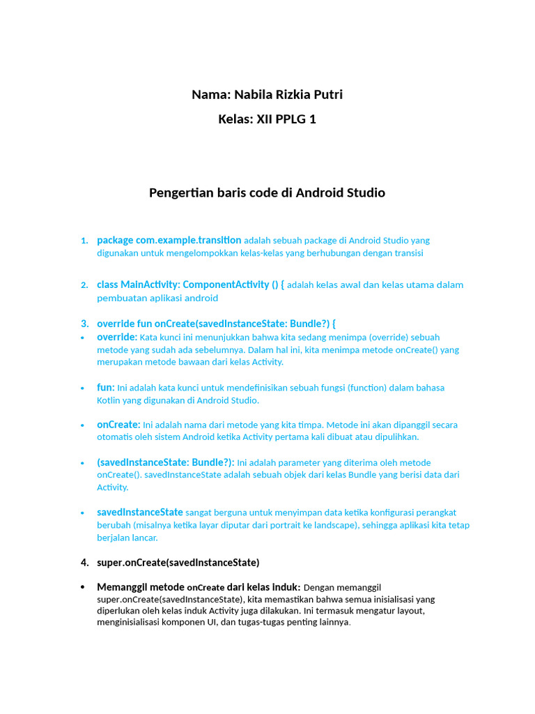 Kumpulan Pengertian Baris Code Di Android Studio | PDF
