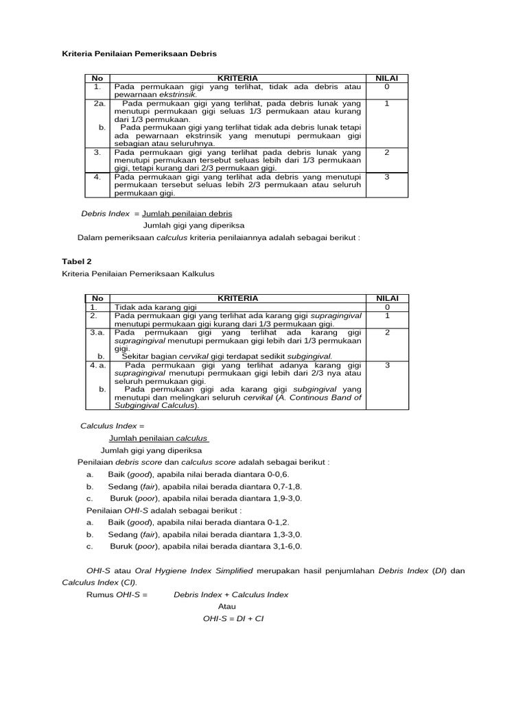 Kriteria Penilaian Pemeriksaan Debris | PDF
